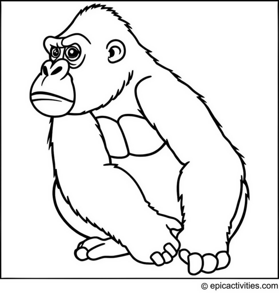 Coloring Page Of A Cute Cartoon Gorilla Sitting Epicactivities